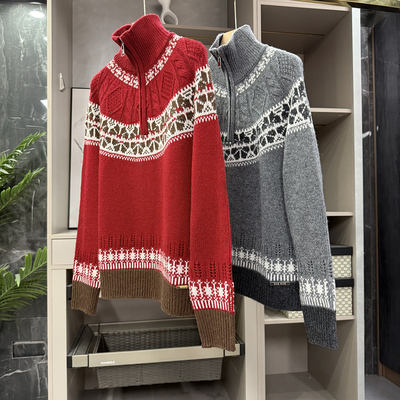 费尔岛羊毛半拉链翻领针织毛衣