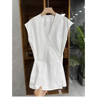 N货！修身亚麻棉V领马甲上衣