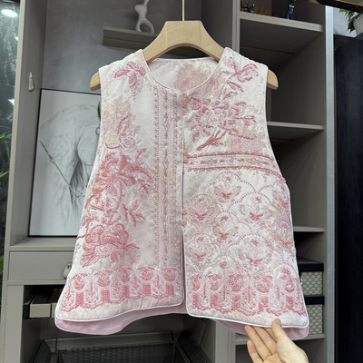 新中式！重工钉珠提花圆领马甲