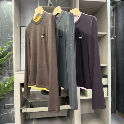 N货！撞色羊毛圆领长袖打底衫T恤