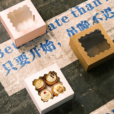 透窗鲜花纸杯蛋糕盒纸质方形纸盒