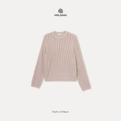 Q姐 老钱“亮片绞花”B*C亚麻亮片重工绞花圆领针织衫 53T573