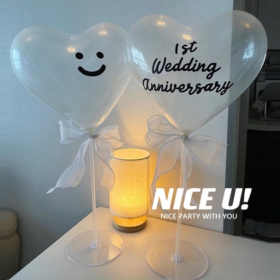 定制周年日期结婚纪念日周年纪念日韩国进口透明爱心气球桌飘立柱
