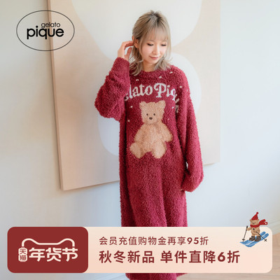 gelato pique25秋冬新品女睡裙半边绒小熊连衣裙圣诞PWNO255075