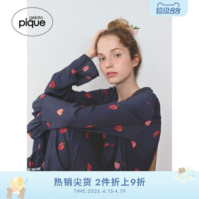 gelato pique25秋冬新品女睡衣草莓满印长袖衬衫居家PWFT255228