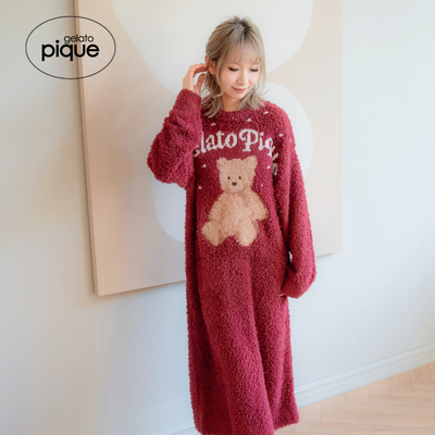 gelato pique25秋冬新品女睡裙半边绒小熊连衣裙圣诞PWNO255075