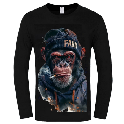 秋男装3D个凯撒猿人猩猩金刚动物潮牌宽松纯棉休闲长袖T恤打底衫