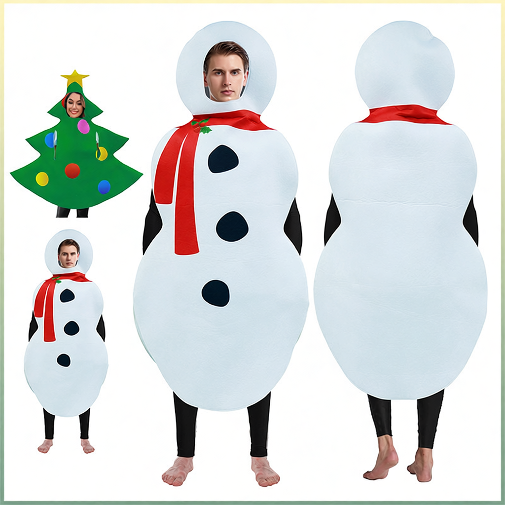 秋季新款圣诞节服饰舞台扮演服圣诞树雪人数码印花趣味派对服