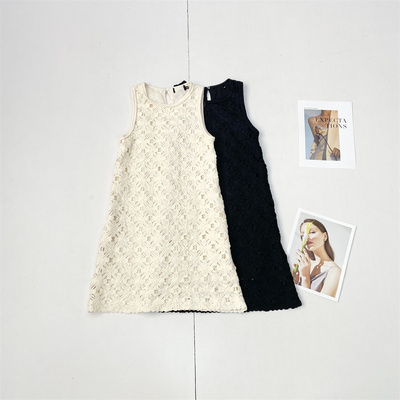 Y2法国单精致镂空钩花26年夏新款女士圆领背带裙时尚背心裙中长款