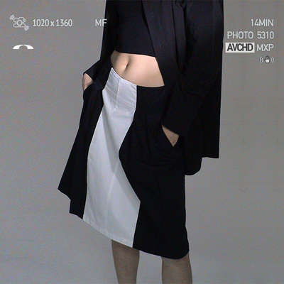 nomnonnomme黑白拼色西装半身裙