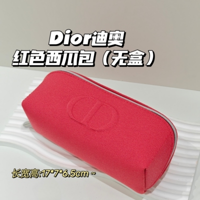 收纳包~Dior迪奥▲红色西瓜包专柜帆布化妆包长形大容量新年红