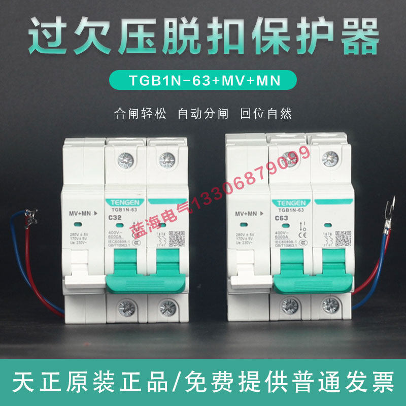 天正TGB1N-63过欠压脱扣器开关2P220V家用断路器MV+MN空气开关