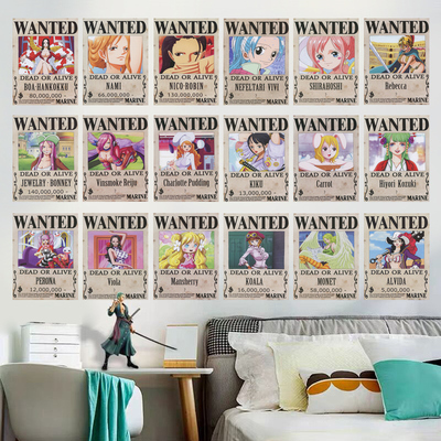 海贼王通缉令海报草帽尼卡路飞30亿悬赏令复古防水贴纸动漫墙贴画