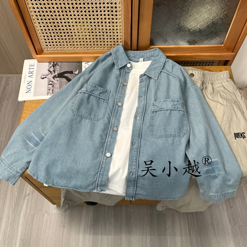 吴小越w2116男童牛仔外套同学痞帅男孩秋装新款衬衣版型春秋款大