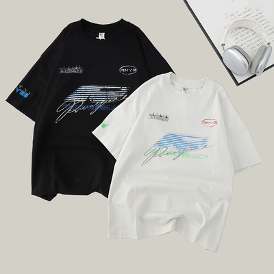 吴小越w2192男童夏款韩版圆领韩版无感数码印花棉t恤短袖中大童