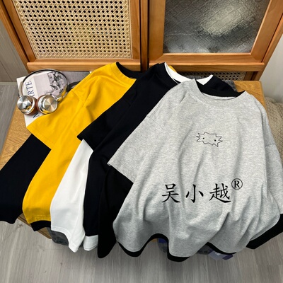 吴小越w1972男童春装圆领假两件棉t恤长袖中大童儿童打底衫春季