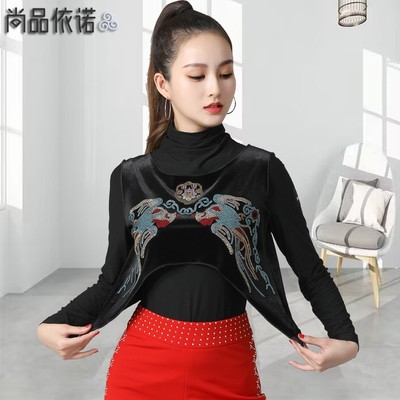 跳舞凤凰镶钻马甲金丝绒无袖坎肩