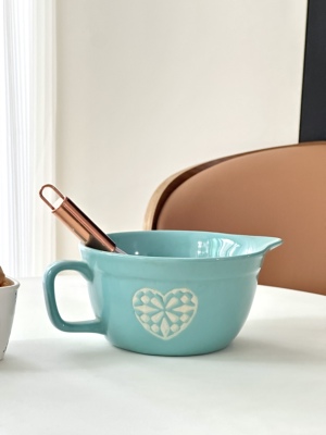 Stoneware Batter Bowl Heart Embossed Pancake Batter