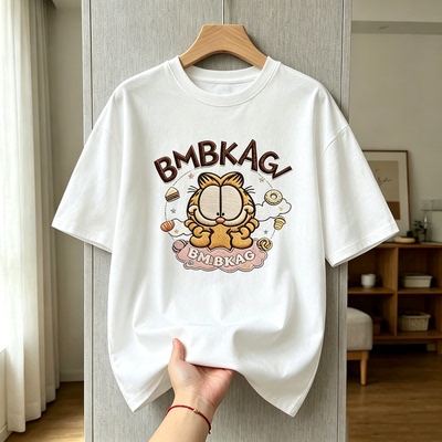 BF风重磅纯棉加菲猫短袖卡通T恤
