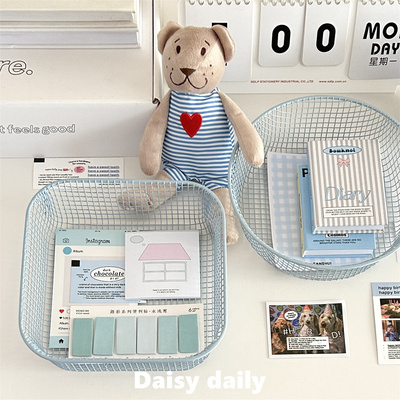 ins桌面杂物铁艺篮子收纳盒桌面幼儿园玩具框零食镂空杂物收纳篮