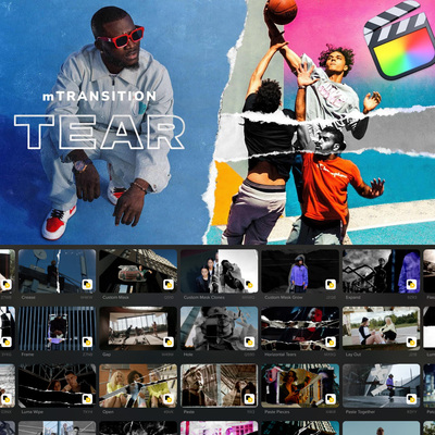 FCPX插件-50种动态纸张折叠拼贴撕裂转场过渡 mTransition Tear