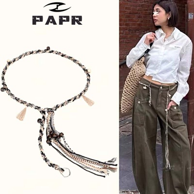 Papr手工编织粗绳腰链女百搭工装休闲牛仔裤带波西米亚民族风腰带