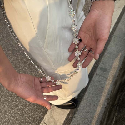 Papr纯手工拼接冷萃初夏闪银cleanfit彩色宝石珠裤链