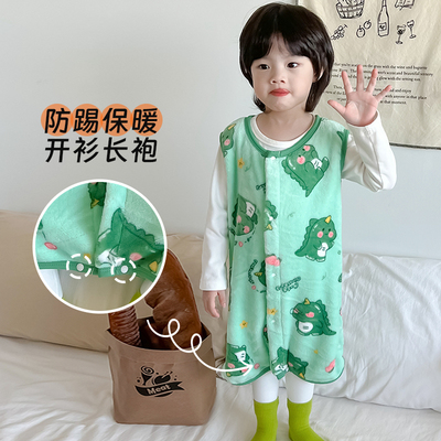 儿童中长睡袍珊瑚绒连体马甲秋冬