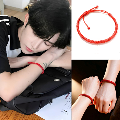 黄星Eliot花咏同款红色编织手绳