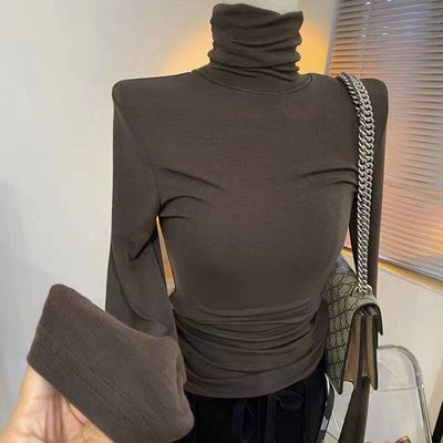 莫代尔秋冬新款大码修身高领内搭T恤女气质百搭长袖纯色内搭上衣