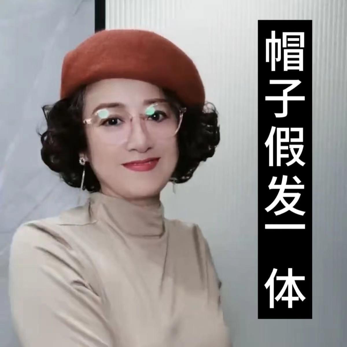 新品时尚帽子假发一体女秋冬贝雷帽仿真短卷发假发自然逼真假发帽