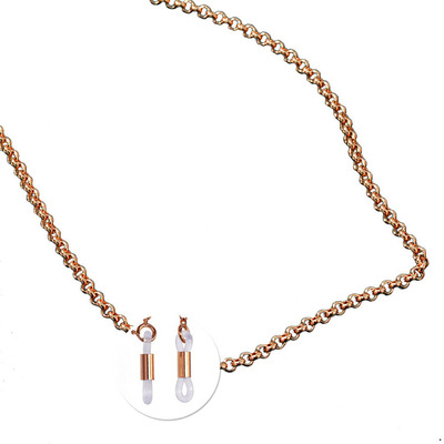 日本18k金玫瑰金眼镜链圆十字链O字链挂脖链｜宽3.40mm 长70cm