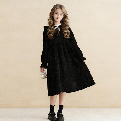 气质小黑裙女童蝴蝶结秋冬加绒