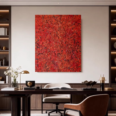 MHD手绘油画《生生不息》意极简客厅沙发挂画红色抽象卧室装饰画