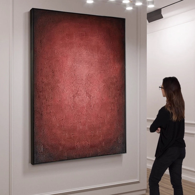 MHD极简画客厅装饰画红肌理画手绘油画沙发背景墙挂画玄关落地画