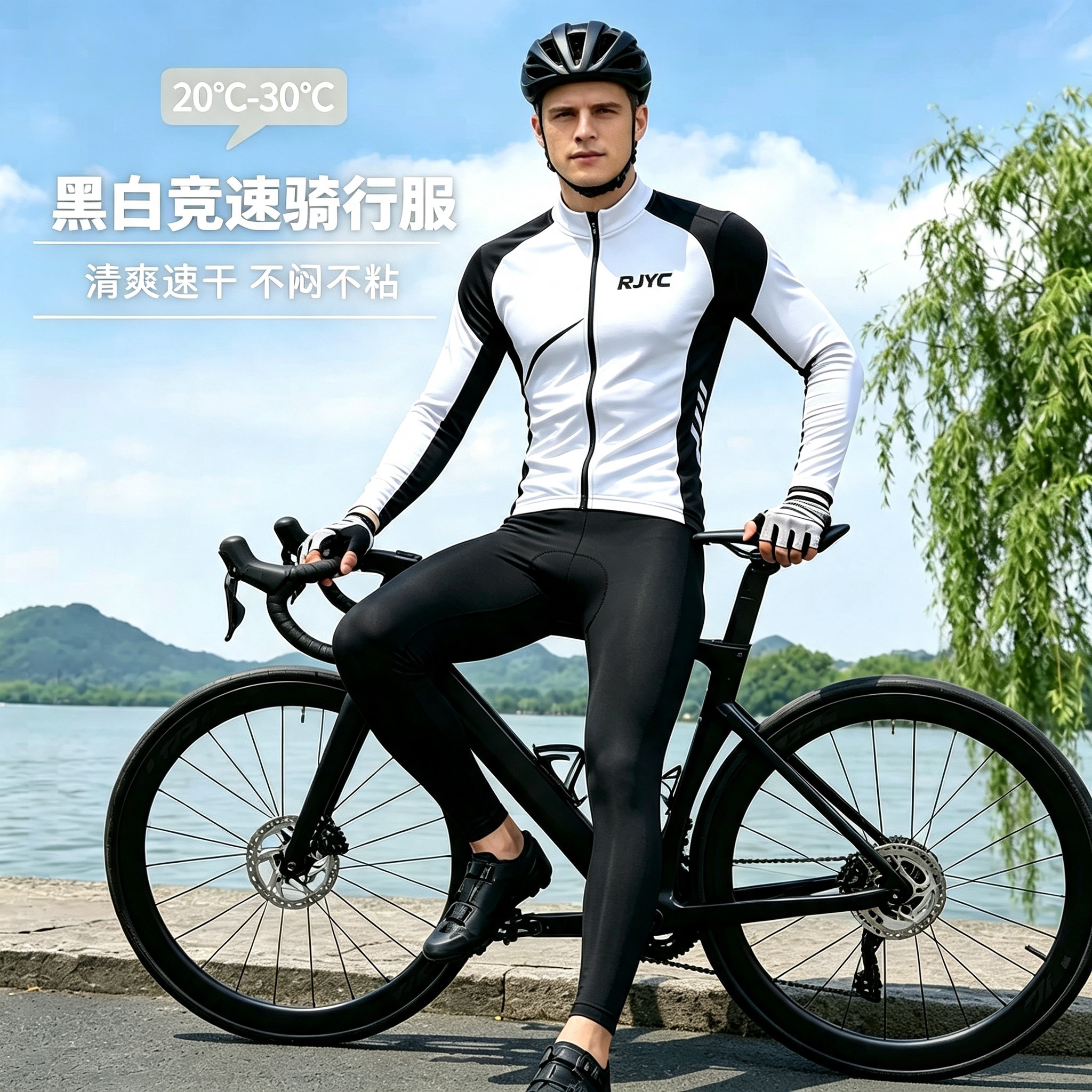 RJYC专业骑行服男长袖套装速干立领骑行上衣运动服男款透气修身