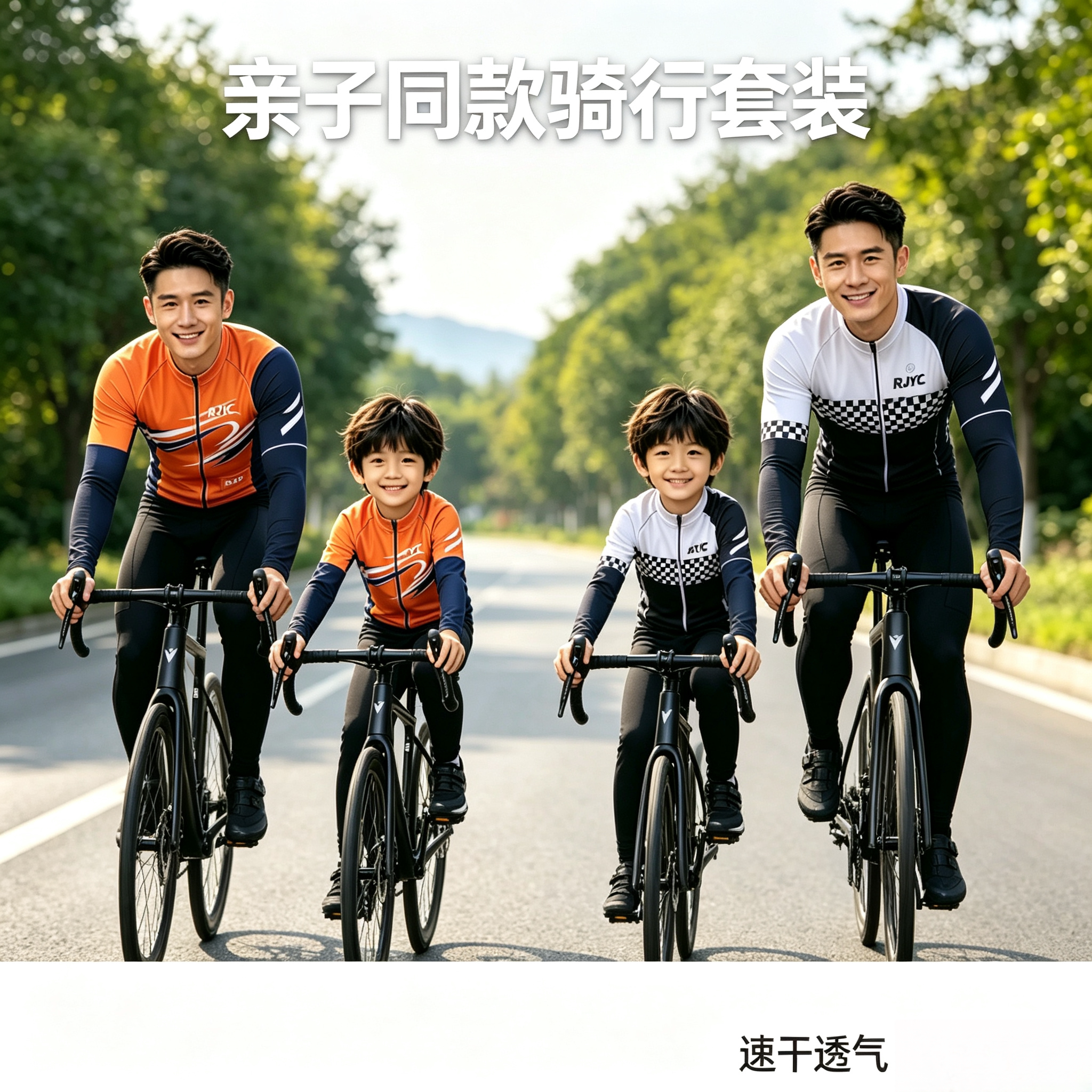 RJYC亲子骑行轮滑服套装专业户外减震护垫设计成人大童速干骑行服