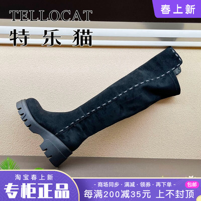 正品TELLOCAT特乐猫女靴2025冬新款高跟厚跟圆头长靴时尚性感