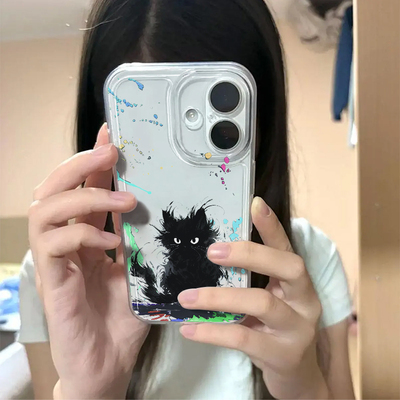 凝视黑猫适用iphone17promax手机壳15苹果16透明13华为mate70创意vivox200小米14防摔12oppo红米k80荣耀300女