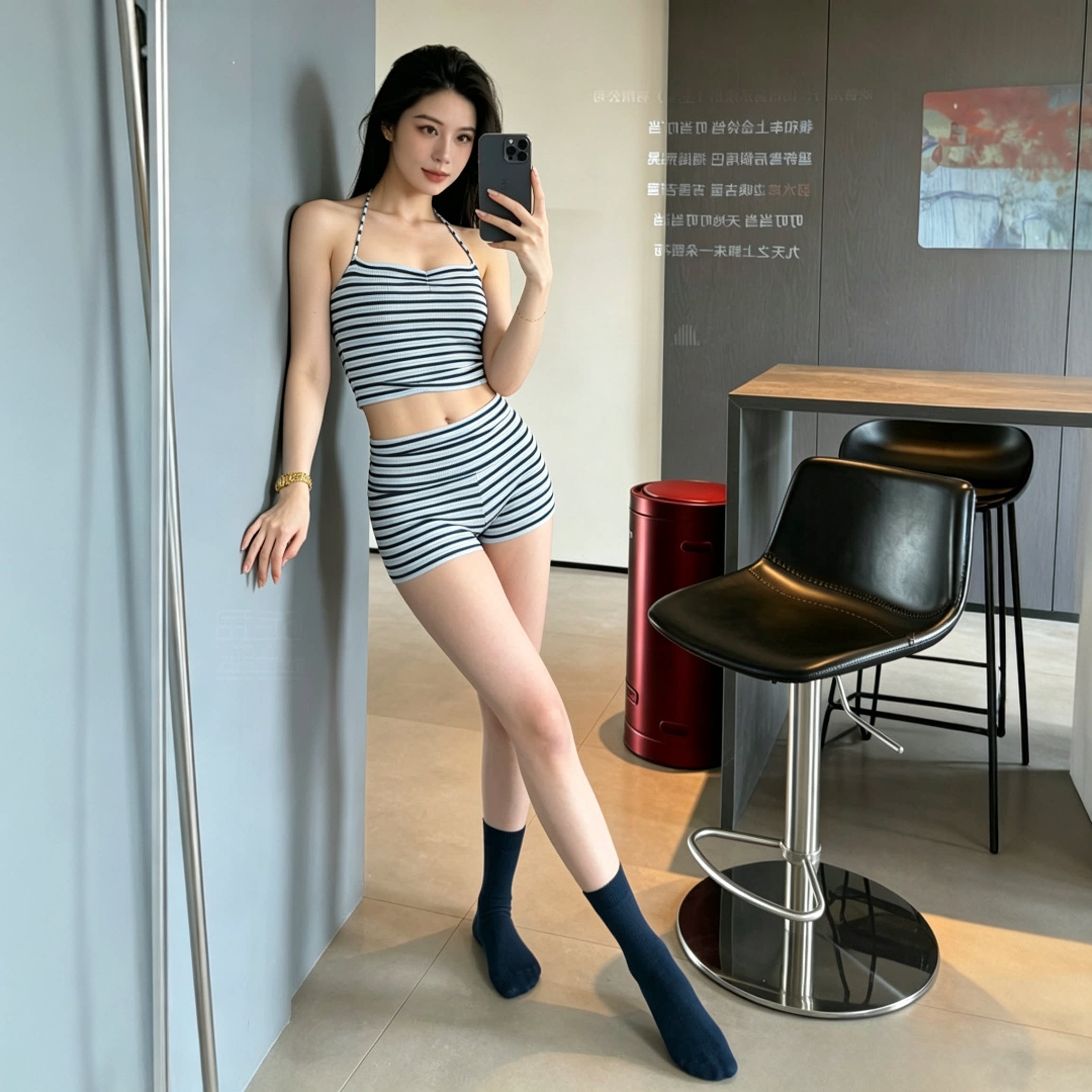 夏季速干健身服条纹印花吊带背心休闲瑜伽服套装辣妹性感高腰短裤