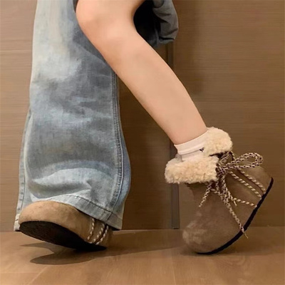 费尔岛6cm增高真皮羊毛雪地靴