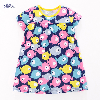 欧美风纯棉圆领短袖a字裙童装