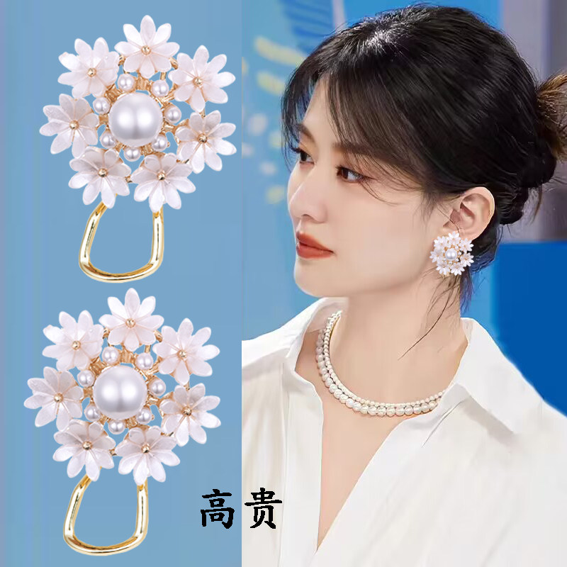S999纯银大花团耳钉女2025新款潮气质春夏耳饰清新白色耳环高级感