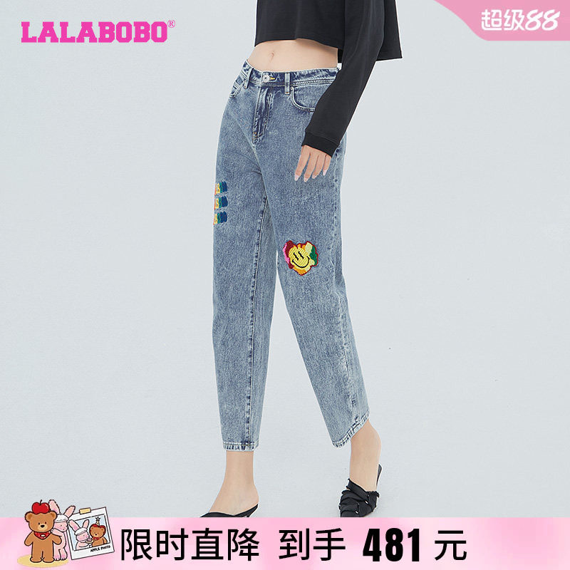 LALABOBO夏季新款休闲百搭笑脸男友牛仔裤长裤女|LBCC-WXZC18