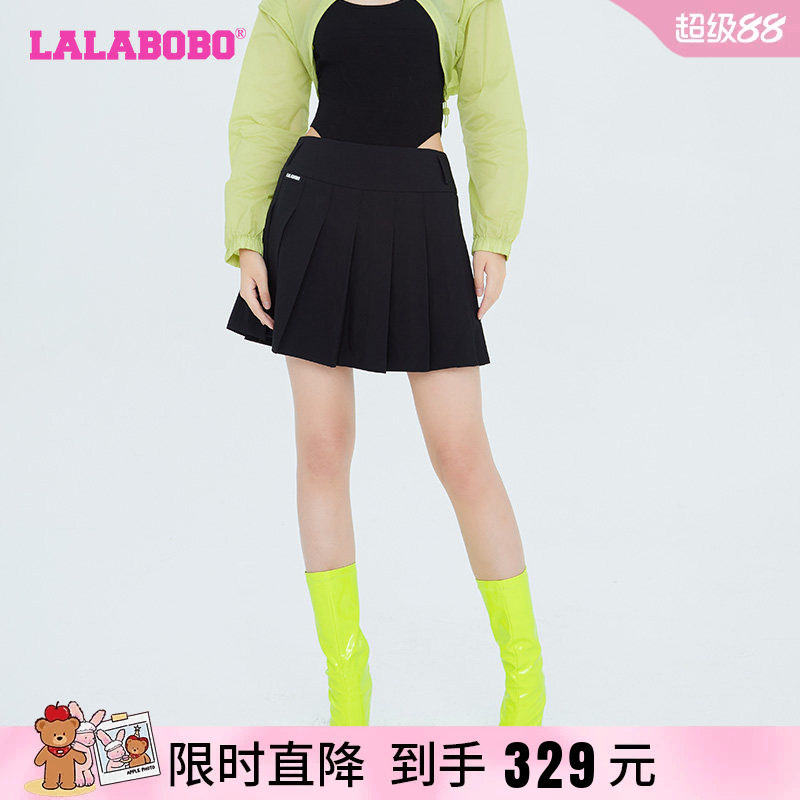 LALABOBO早秋新品潮流百搭美式款百褶梭织短裙半身裙|LBCC-WXZQ