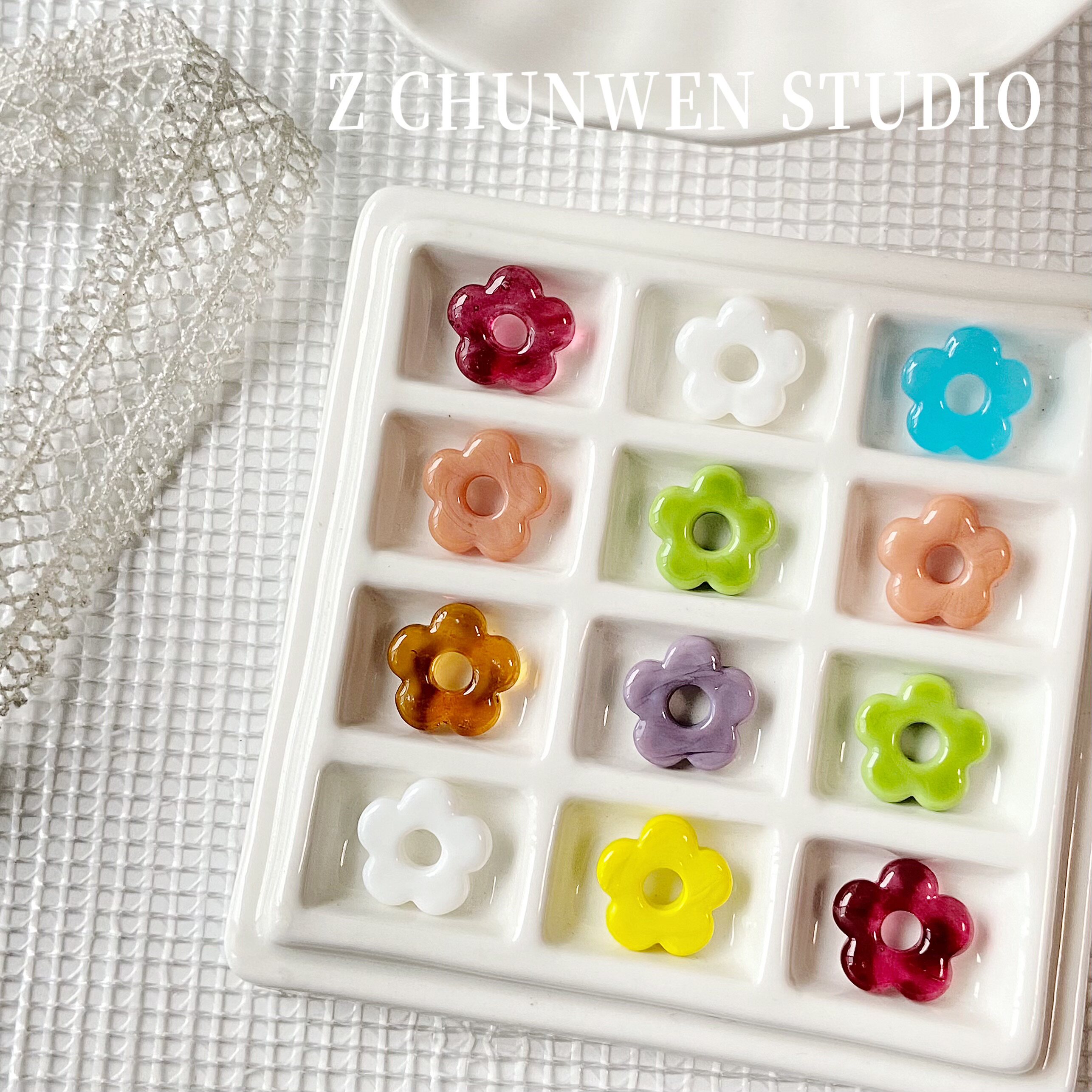 【小花花】大孔花朵复古琉璃散珠手链项链耳饰串珠手工diy配件