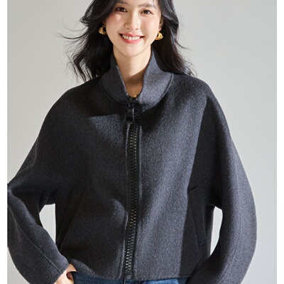 25冬季新款气质休闲绵羊毛羊绒小个子立领短款双面呢大衣25639