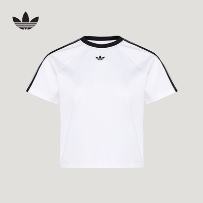 adidas阿迪达斯三叶草2026秋女纯棉Cali短款修身短袖T恤 KT7793