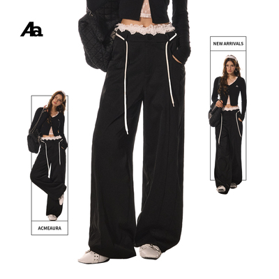 ACMEAURA撞色蕾丝花边休闲裤