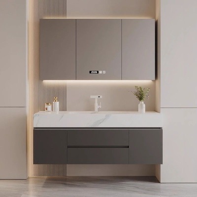 法式奶油风热弯一体盆智能浴室柜镜柜组合卫生间收纳洗漱台洗脸盆